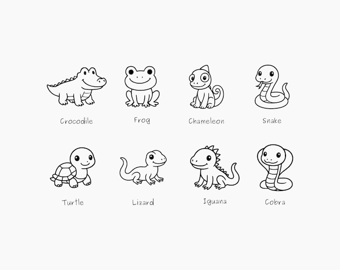 Cute Kawaii Reptiles SVG Bundle - Adorable Frog, Crocodile, Chameleon ...