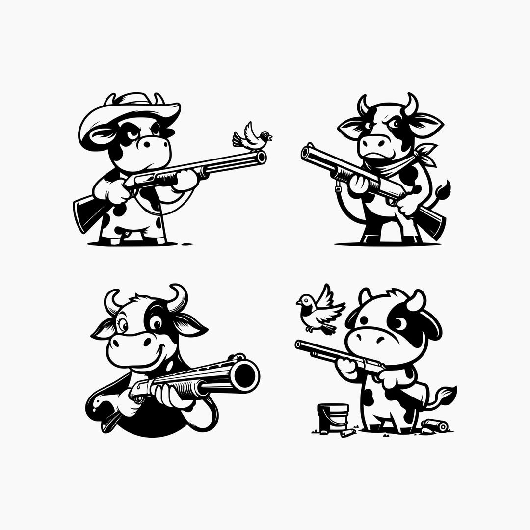 Cow With a Shotgun. 4 Svg Bundle. Svg Png Eps Dxf Cut Files. - Etsy