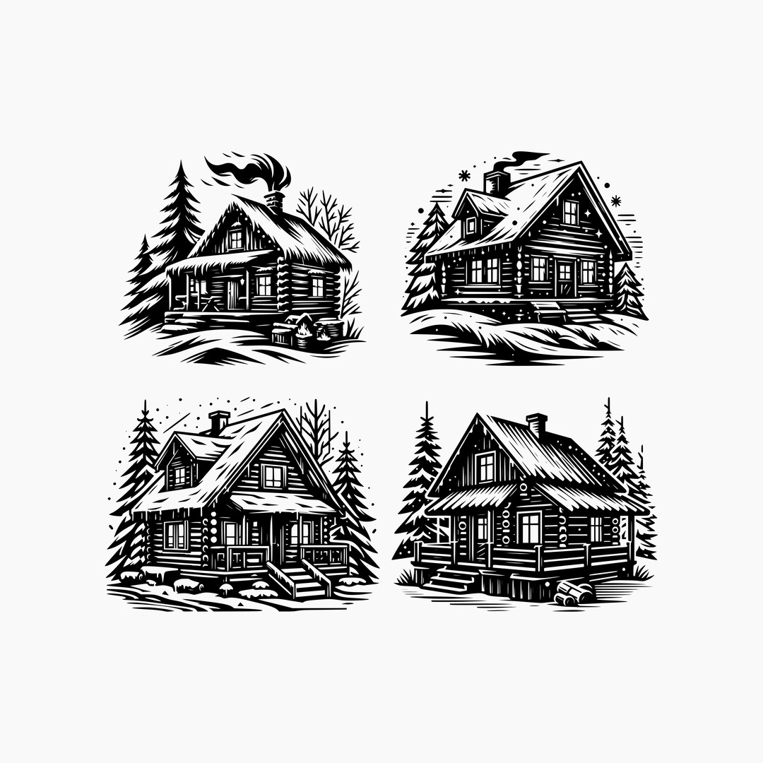 Winter Cabin. 4 Svg Bundle. Svg Png Eps Dxf Cut Files. - Etsy