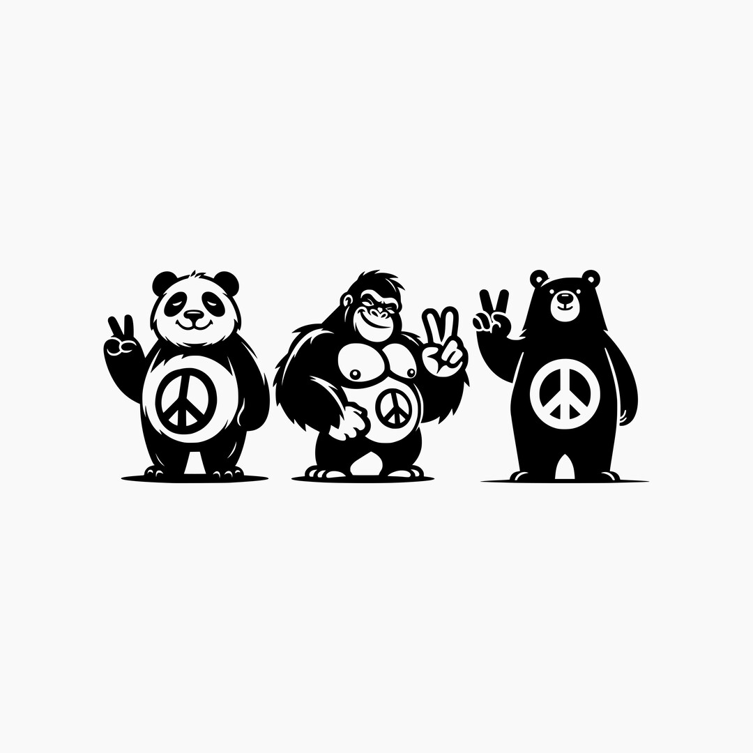 Animals Peace Sign - Panda , Gorilla , Bear. 3 Svg Bundle. Svg Png Eps ...