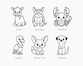 Kawaii Desert Animals SVG Bundle – Camel, Fox, Scorpion, Armadillo ...