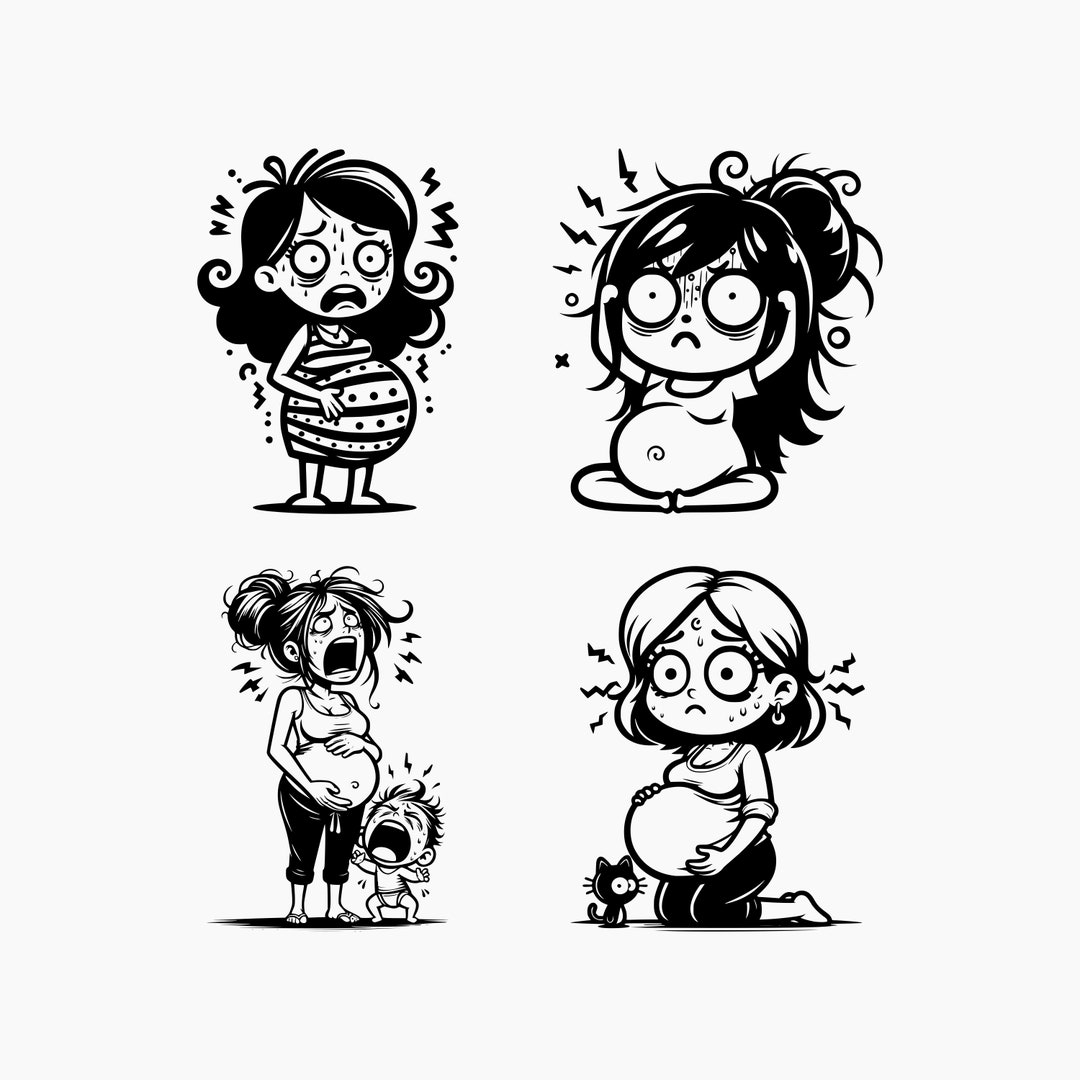 Frazzled Pregnant Woman. 4 Svg Bundle. Svg Png Eps Dxf Cut Files. - Etsy