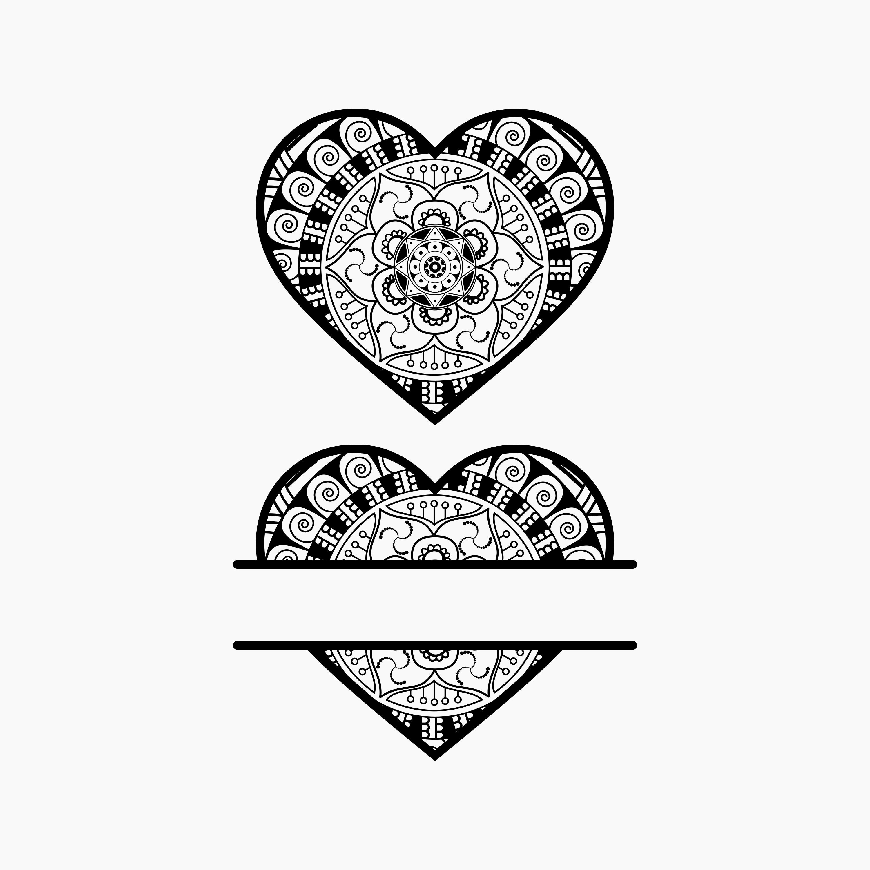 Heart Mandala Split Monogram Frame. Svg Png Eps Dxf Cut Files. - Etsy ...