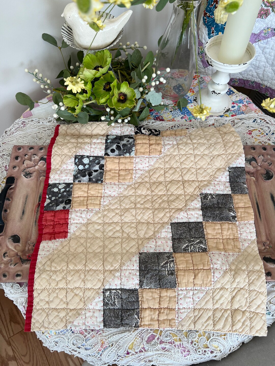 Vintage Cutter Quilt Square Handmade Feedsack Print Patchwork Pattern ...