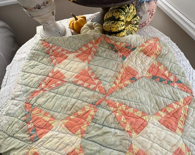 Vintage Cutter Quilt Piece / Handmade Antique Patchwork / Star Quilt ...