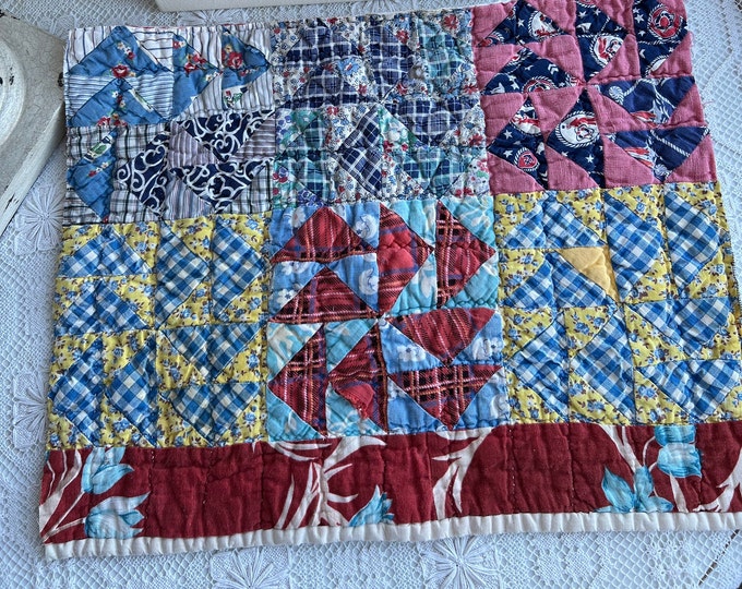 Vintage Postage Stamp Patchwork Quilt Square Handmade Feedsack Print ...