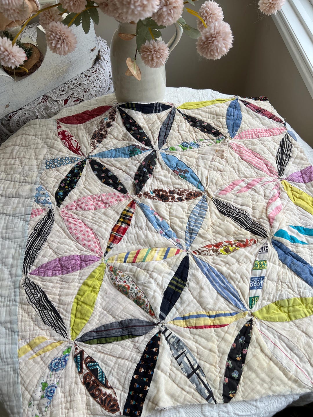 Handmade Vintage Patchwork Cotton Cutter Quilt Piece for Repurposing ...