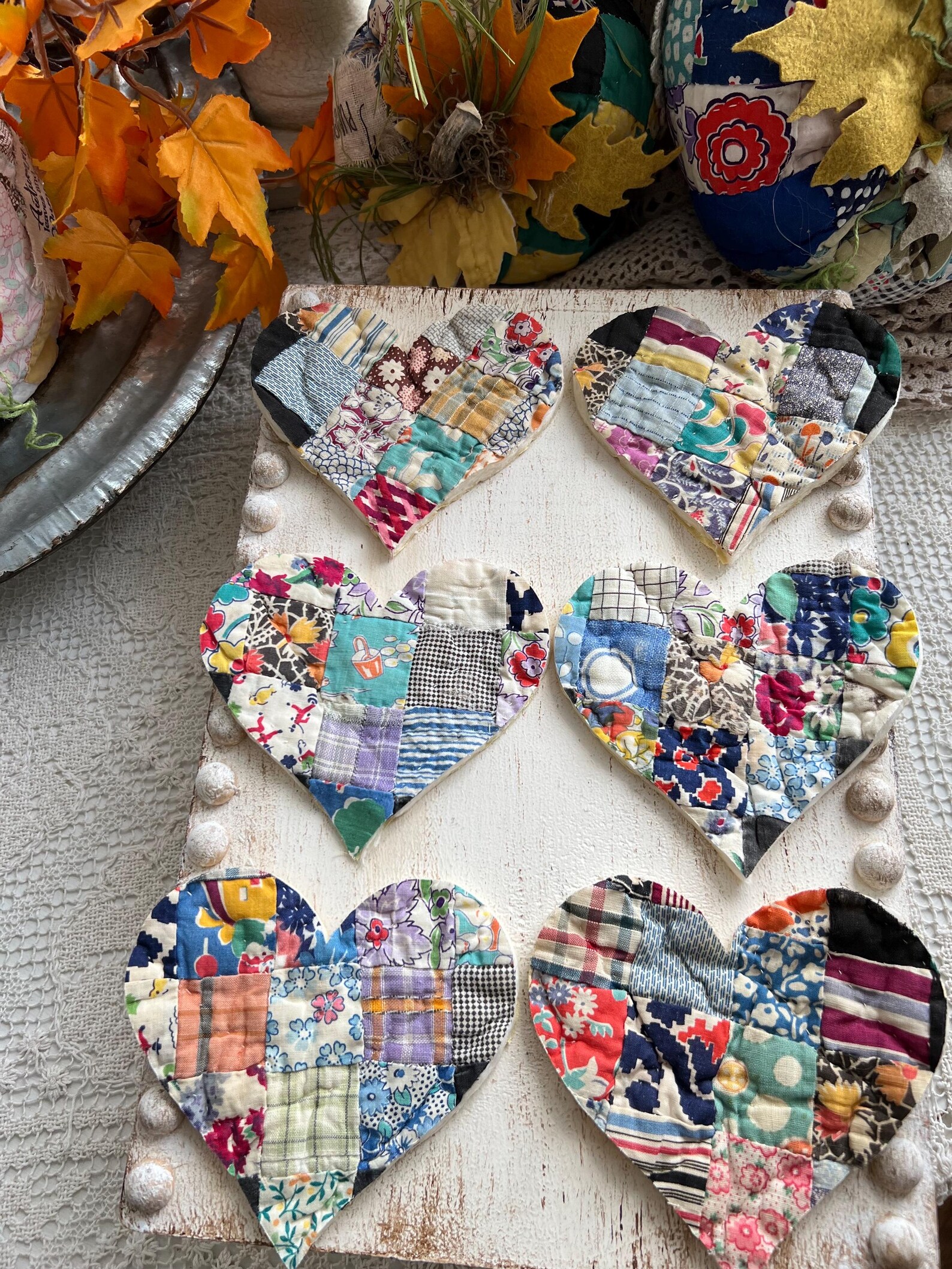 Set of 6 Vintage Heart Appliques, Cutter Quilt Patchwork Die Cuts ...