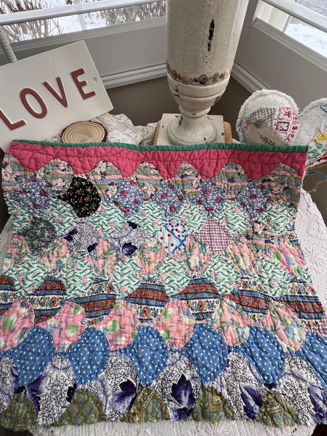 Handmade Vintage Quilt Block for Repurposed Sewing and Crafting Supply ...