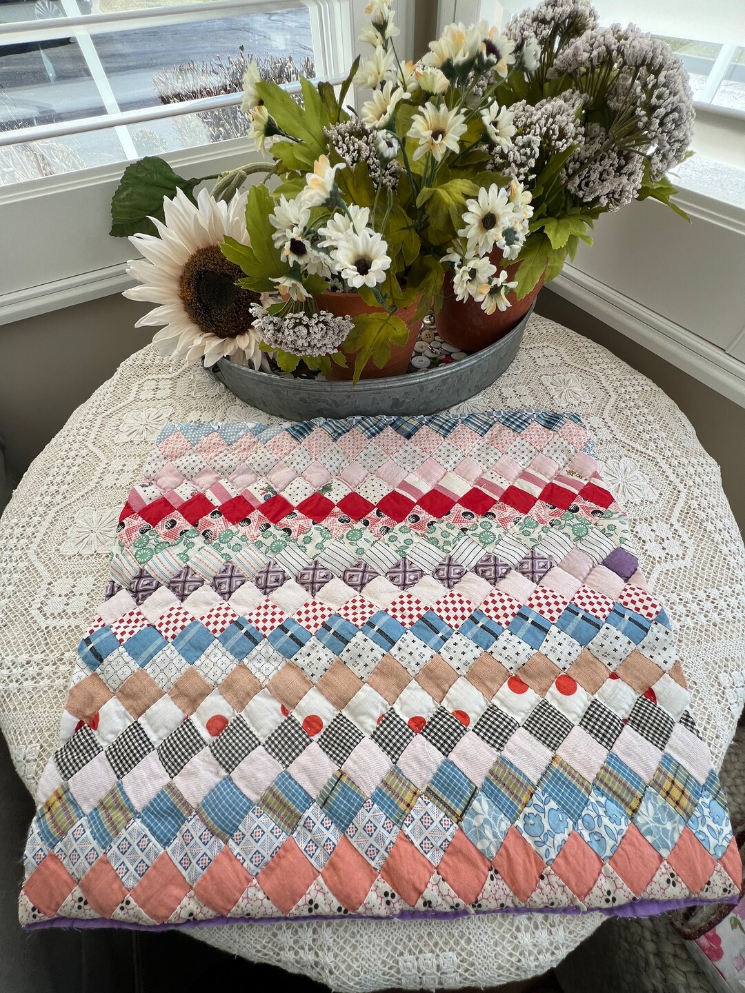 Handmade Vintage Patchwork Cotton Cutter Quilt Piece /quilt Vintage ...