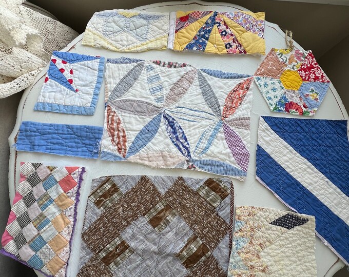 Vintage Quilt Square Handmade Feedsack Print Dresden Plate Cutter Quilt ...