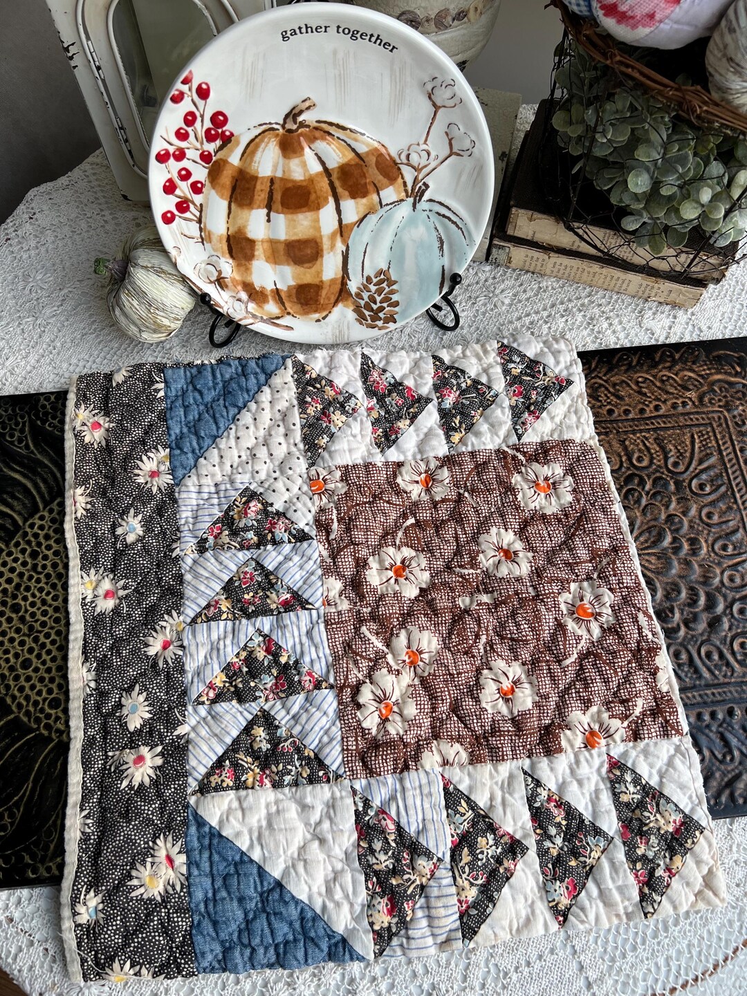 Vintage Patchwork Cutter Quilt Piece for Crafts Repurposing and Autumn Season Decor - Etsy