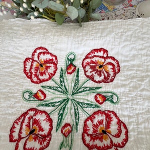 Vintage Cutter Quilt Piece Hand Embroidered Block From the Past Poppy ...