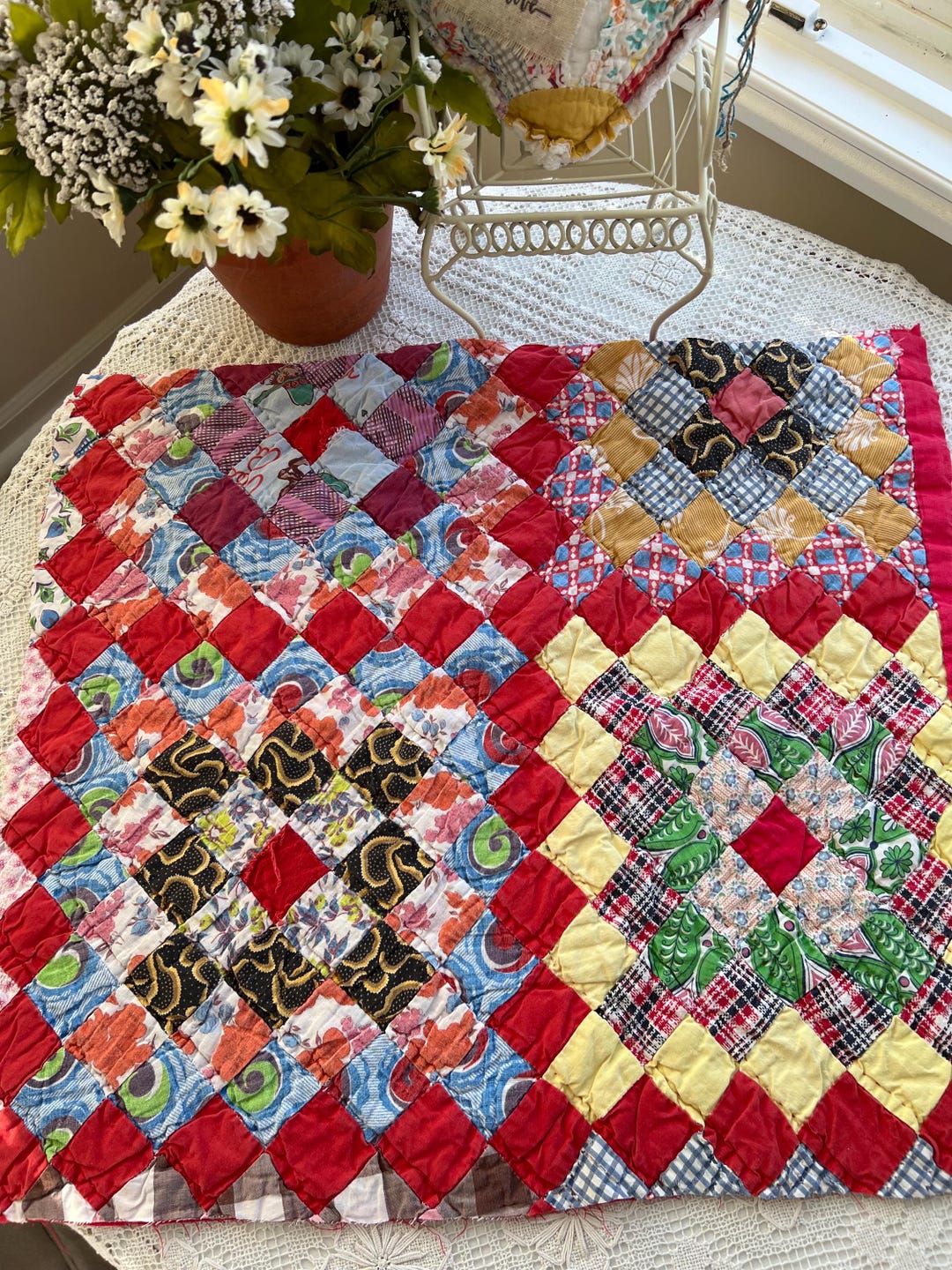 Vintage Cutter Quilt Piece - Feedsack Print Patchwork Block for ...