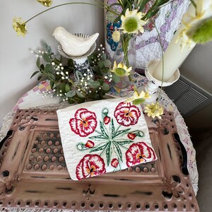 Vintage Cutter Quilt Piece Hand Embroidered Block From the Past Poppy ...