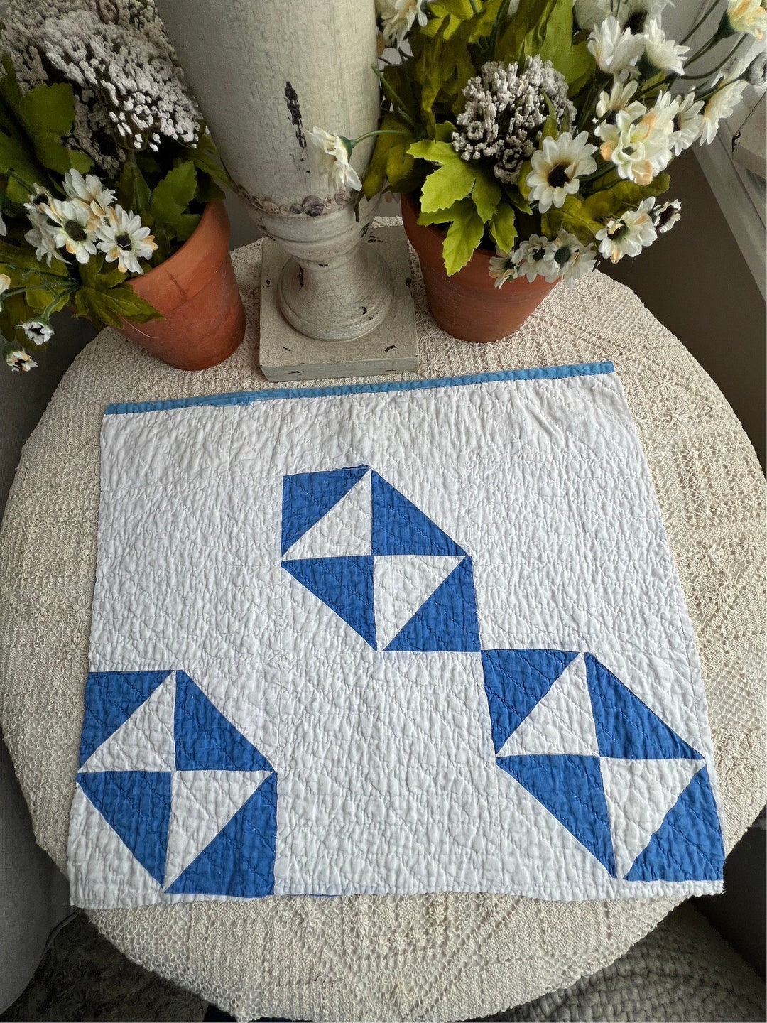 Vintage Cutter Quilt Piece Blue and White Patchwork Handmade Craft ...