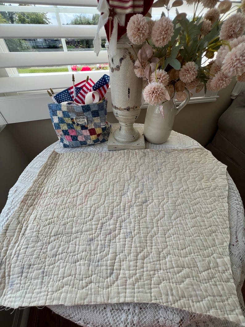Vintage Handmade Quilt Block: Hexagon Pattern With Feedsack Prints for ...