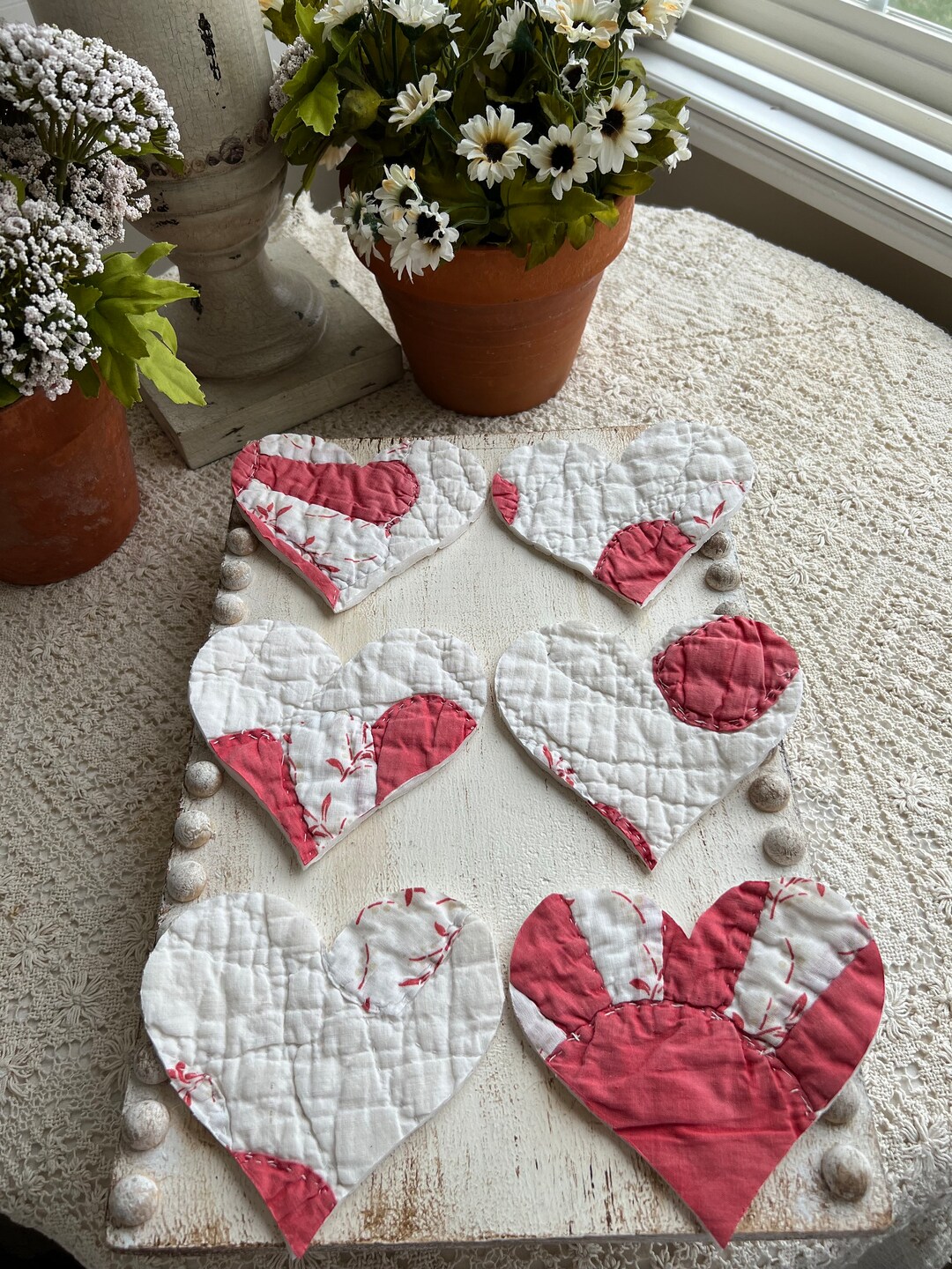 Set of 6 Vintage Heart Appliques Cutter Quilt Patchwork Die Cuts ...