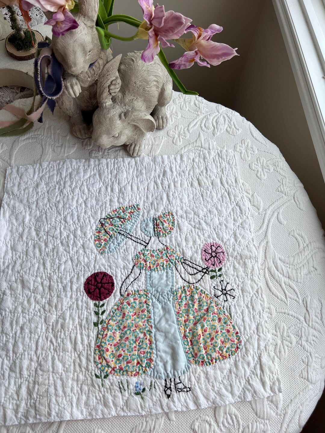 Vintage Cutter Quilt Piece - Hand Embroidered Block From the Past ...