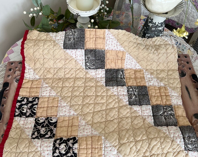 Vintage Cutter Quilt Square Handmade Feedsack Print Patchwork Pattern ...