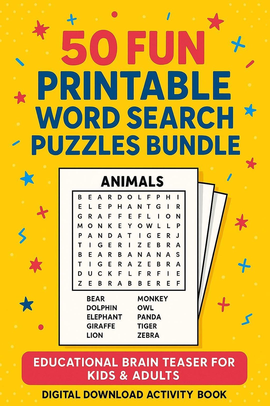 50 Fun Printable Word Search Puzzles Bundle – PDF Game | Educational ...