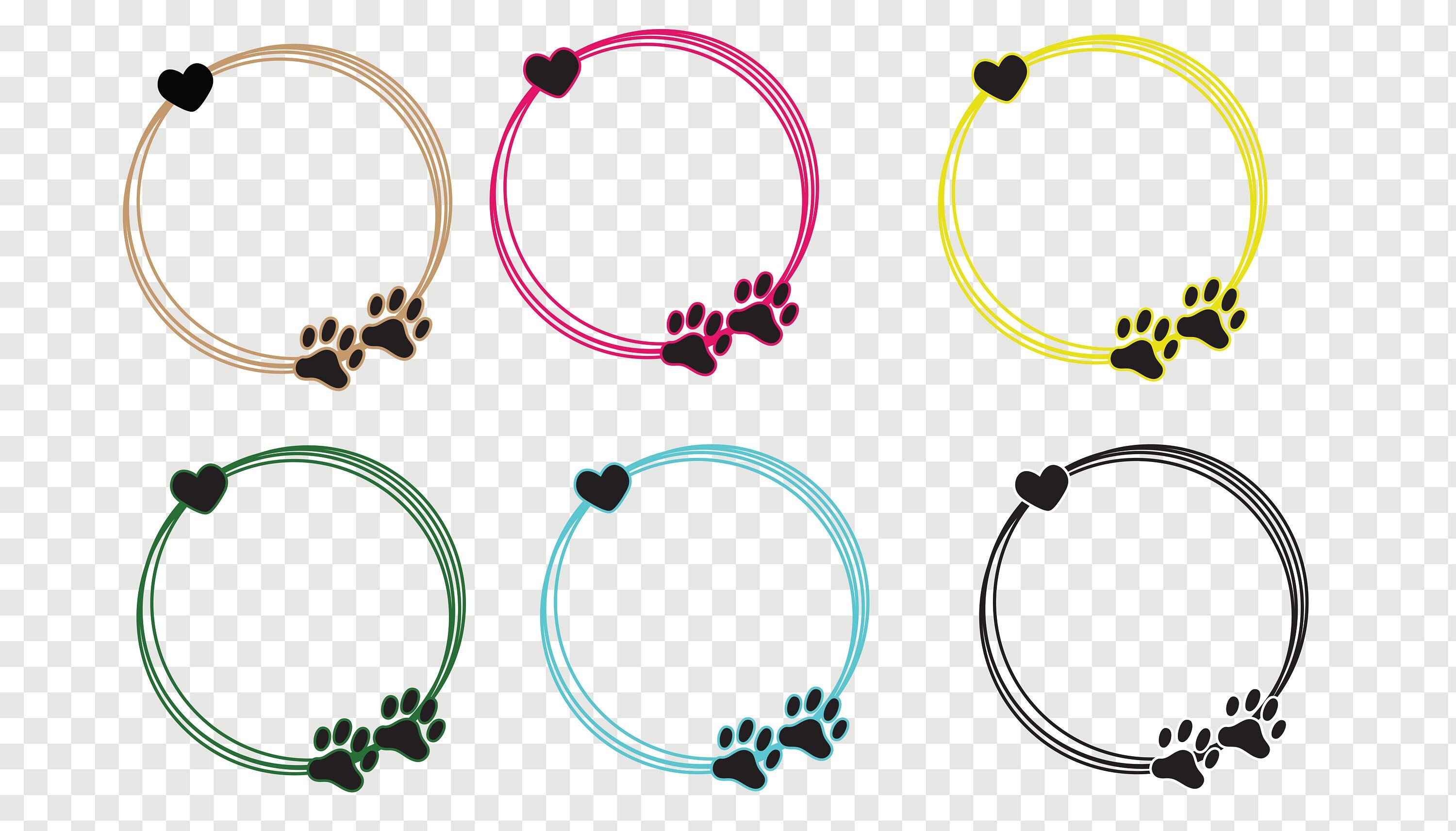 Dog Cat Pet Circle Round Frame Border Paw Print Puppy Pup | Etsy