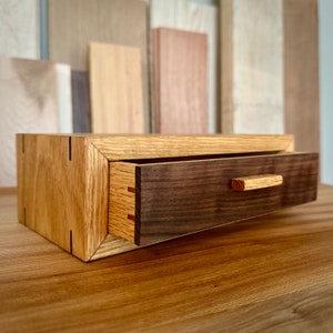 Handcrafted Oak and Walnut Wood Drawer Keepsake Box Handmade Wooden ...