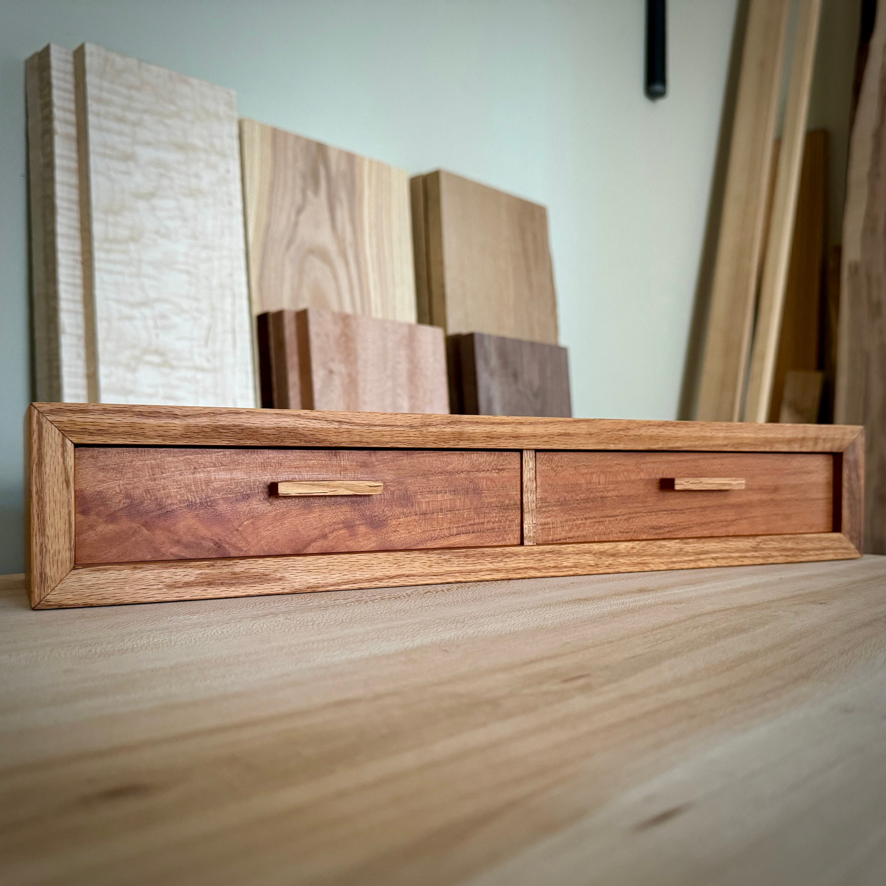 Handcrafted Oak and Cherry Wood Drawer Double Drawer Box Wood Jewelry ...