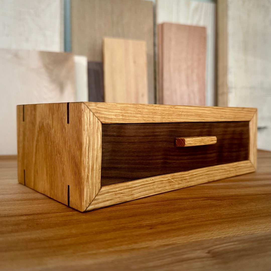 Handcrafted Oak and Walnut Wood Drawer - Keepsake Box - Handmade Wooden ...