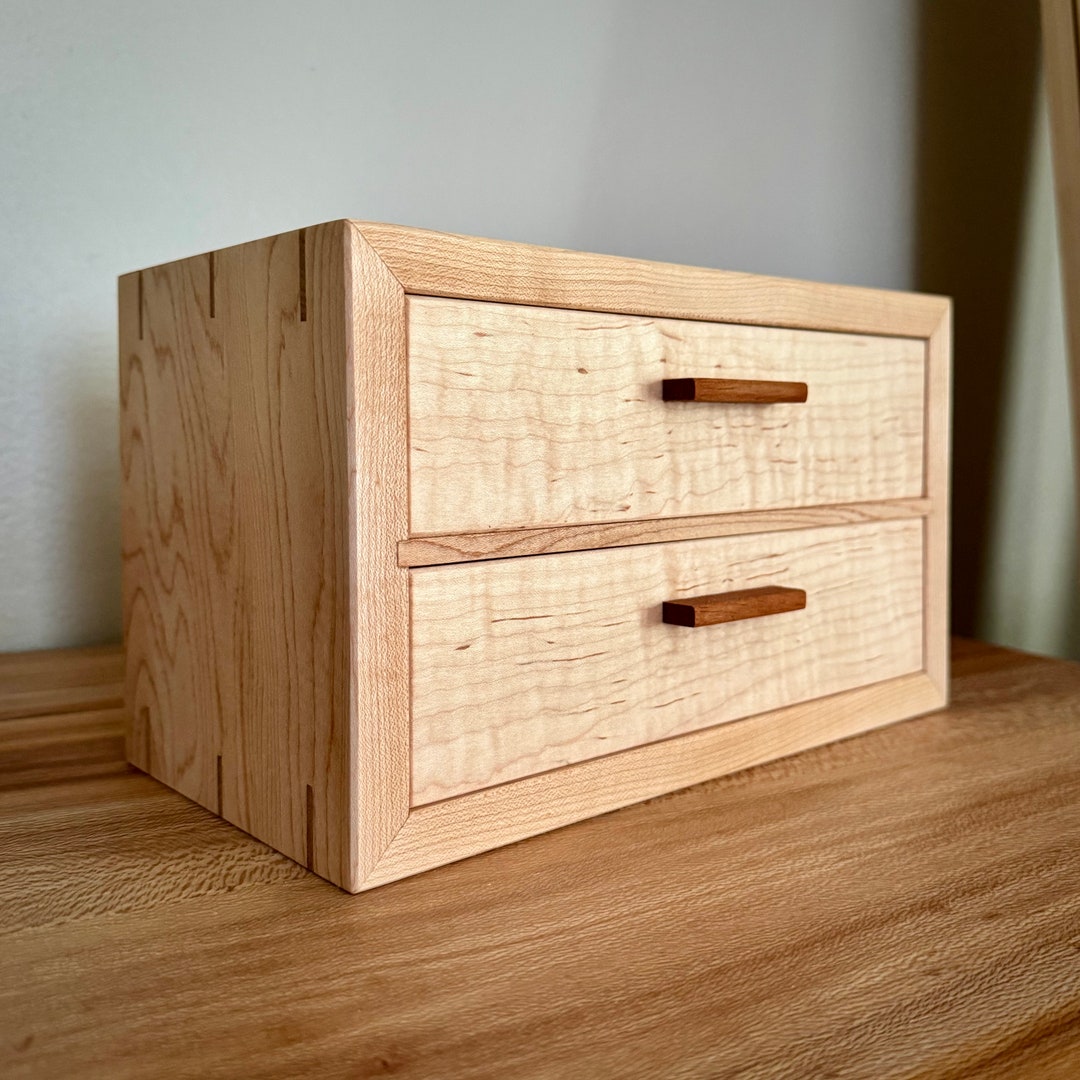 Handcrafted Maple Double Drawer Box- Wood Jewelry Storage - Desk ...