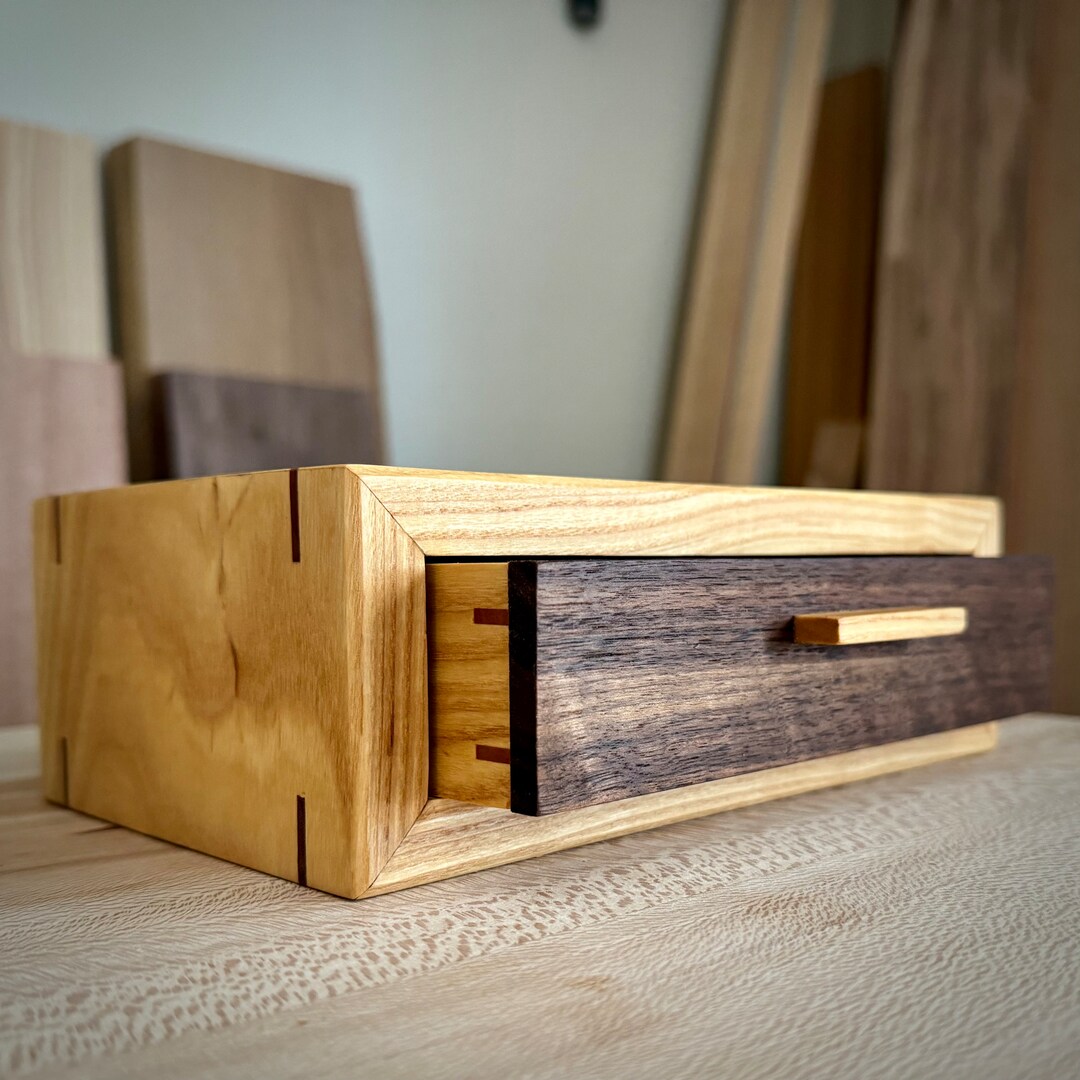 Handcrafted Ash and Walnut Single Drawer Box Desk Organizer, Keepsake ...