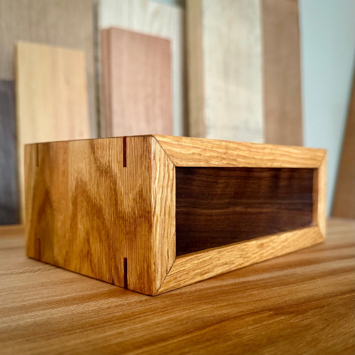 Small Handcrafted Oak and Walnut Wood Drawer Single Drawer Box Wood ...
