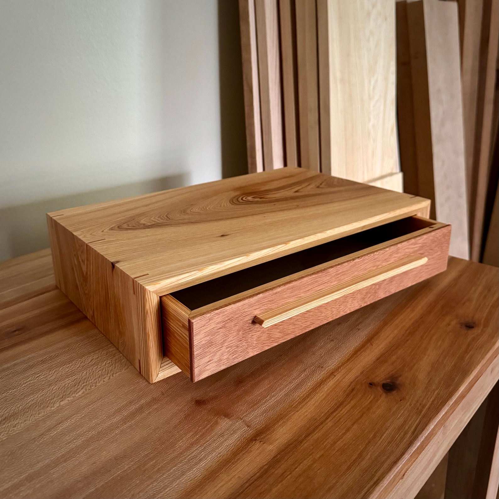 Handcrafted Cypress and Mahogany Wood Drawer Single Drawer Box Wood ...