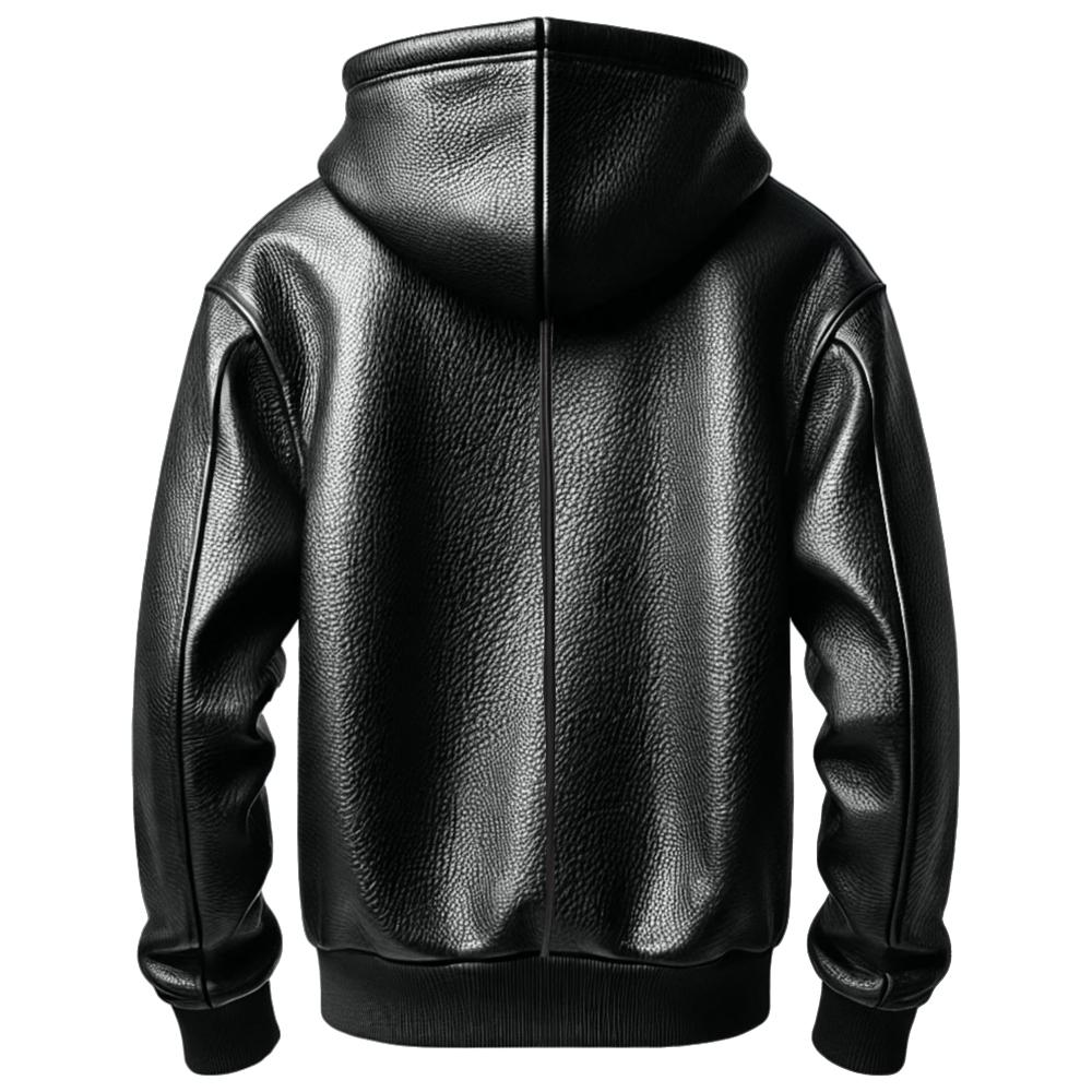 Men's Black Leather Hoodie With Genuine Lambskin Leather Hoodie KEETHAY ...