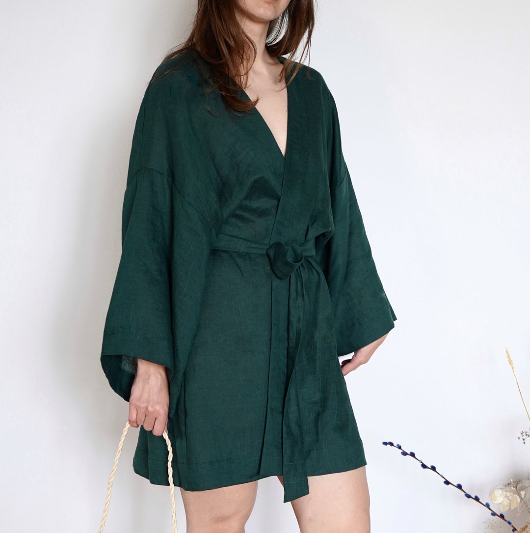 Kimono Short Robe, Linen Robe Women, Linen Bath Robe, Linen Kimono ...