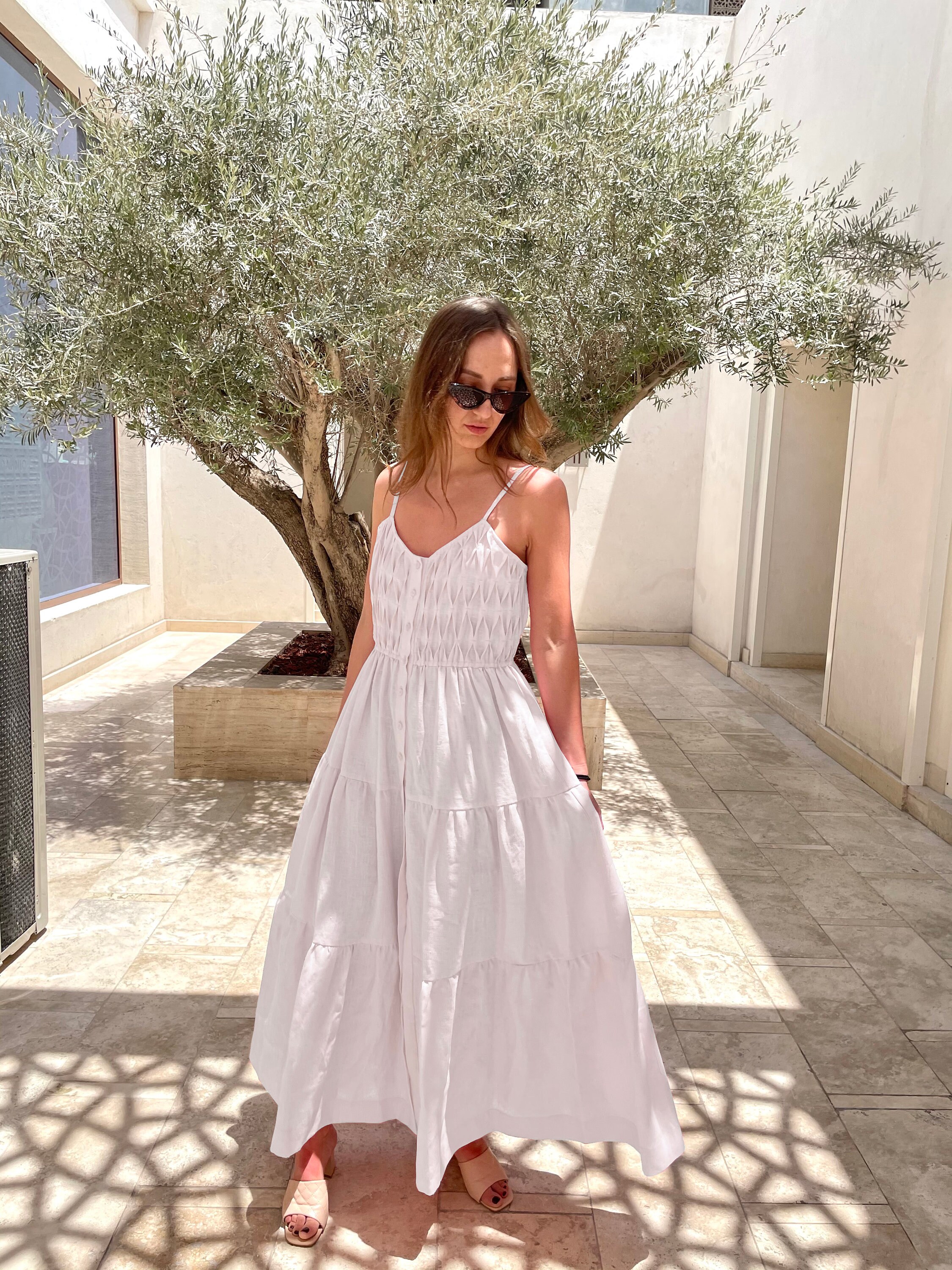 Sky Blue Linen Dress LUISA, Maxi Strap Dress,boho Bridesmaid Dress ...