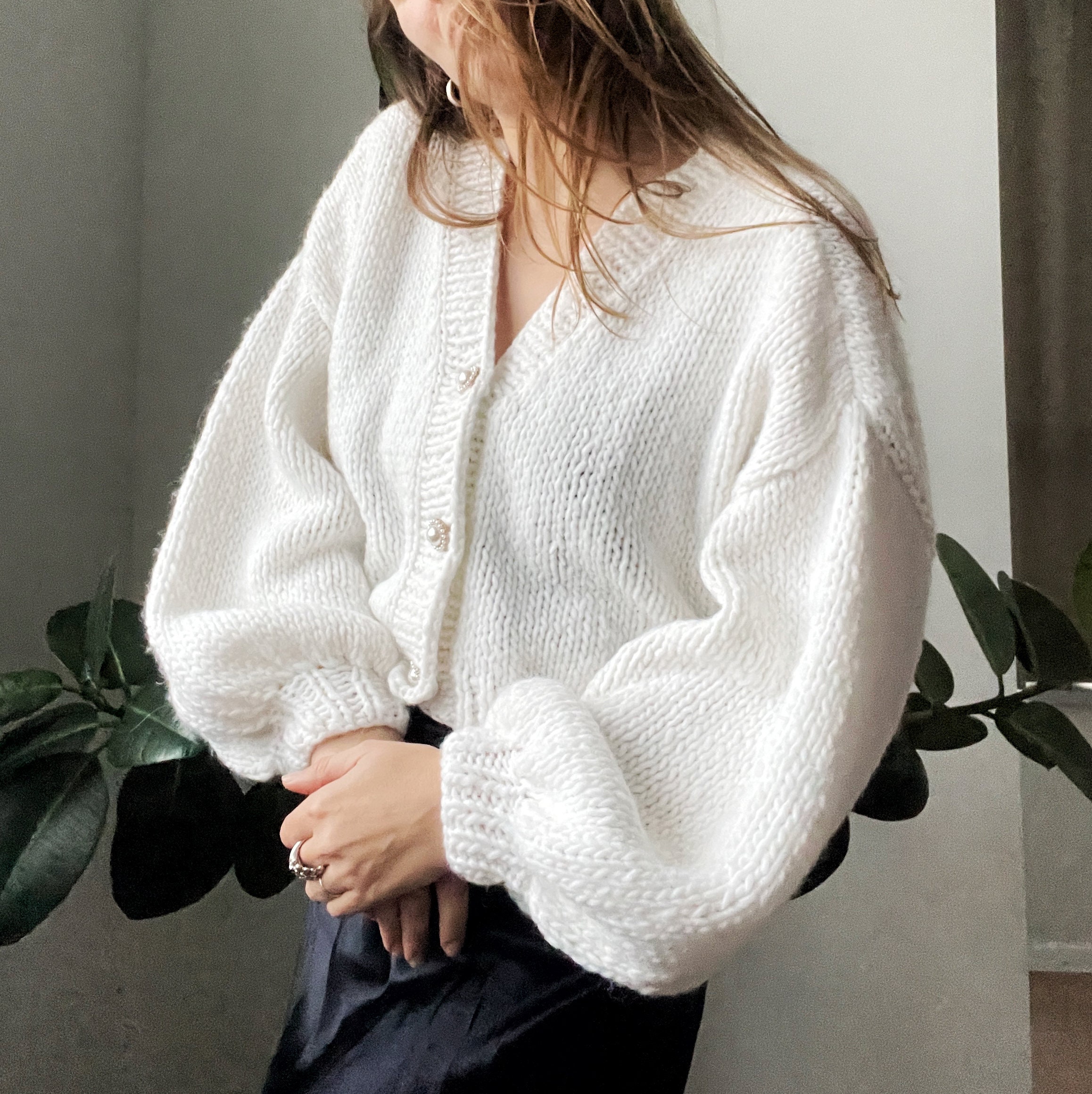 White Cardigan Hand Knit Cardigan Mother's Day Gift Chunky Cardigan ...