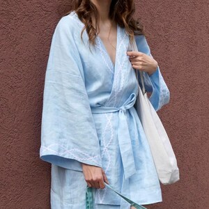Linen Wrap Dress,white Robe,linen Tunic,short Linen Dress,boho Kimono ...