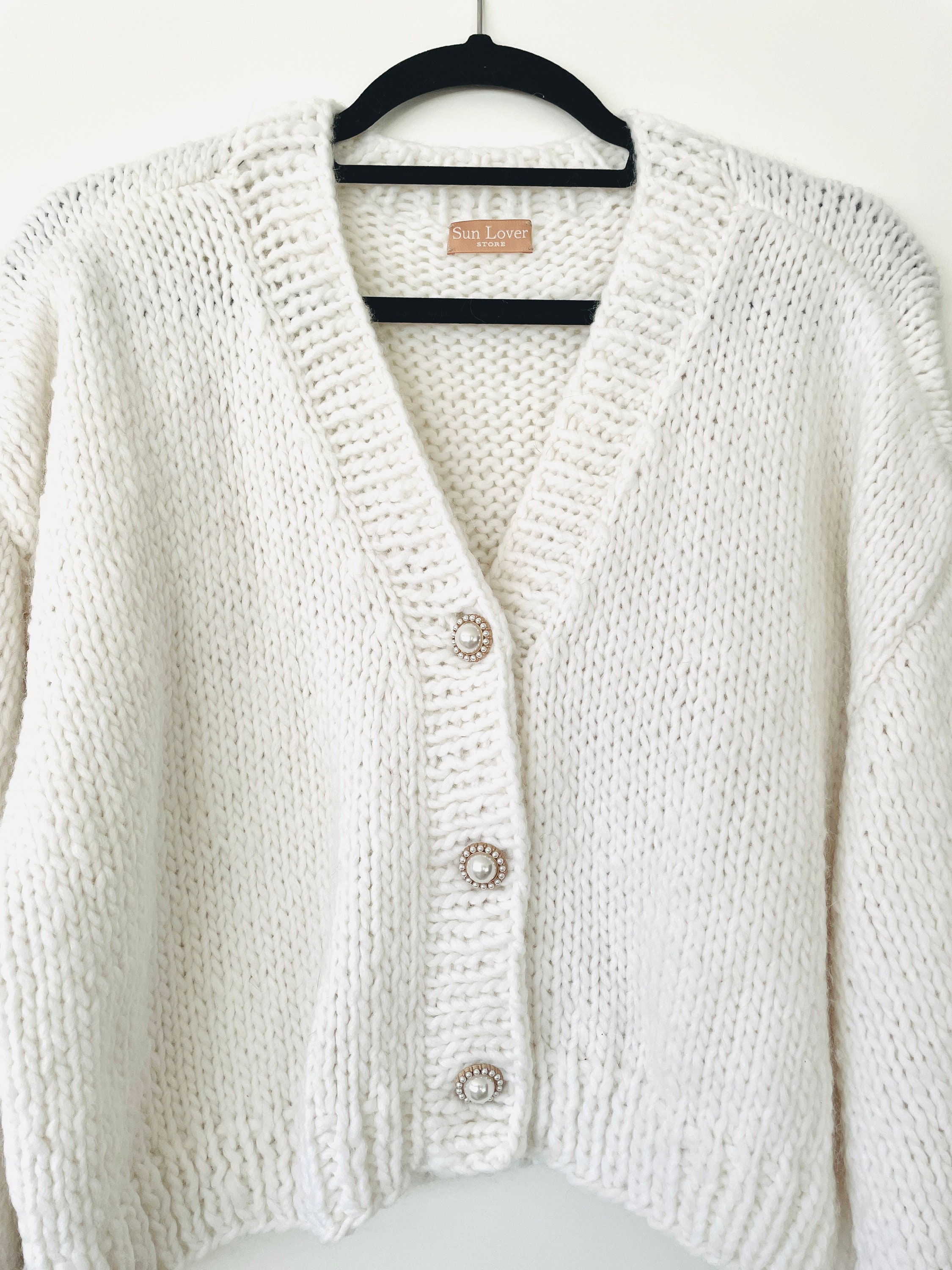 White Cardigan Hand Knit Cardigan Mother's Day Gift Chunky Cardigan ...