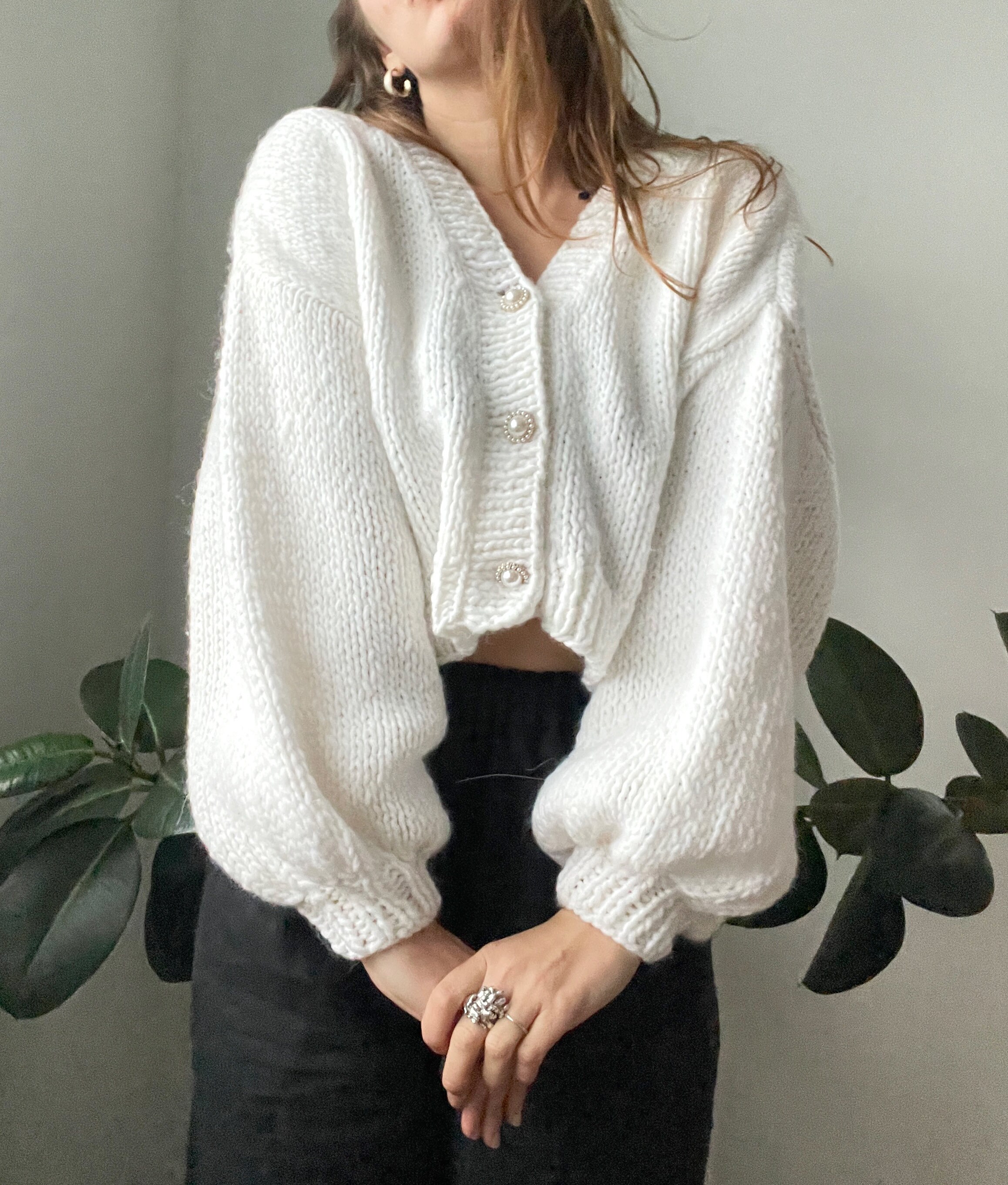 White Cardigan Hand Knit Cardigan Mother's Day Gift Chunky Cardigan ...