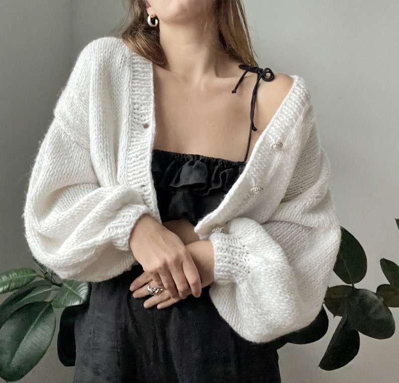 White Cardigan Hand Knit Cardigan Mother's Day Gift Chunky Cardigan ...