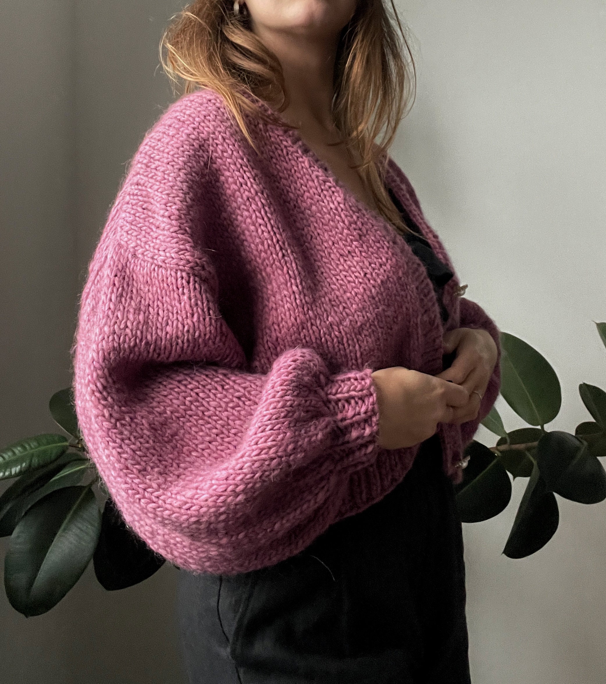 Oversized Chunky Cardigan Pink Boho Cardigan Long Sleeves Knit Cardigan ...