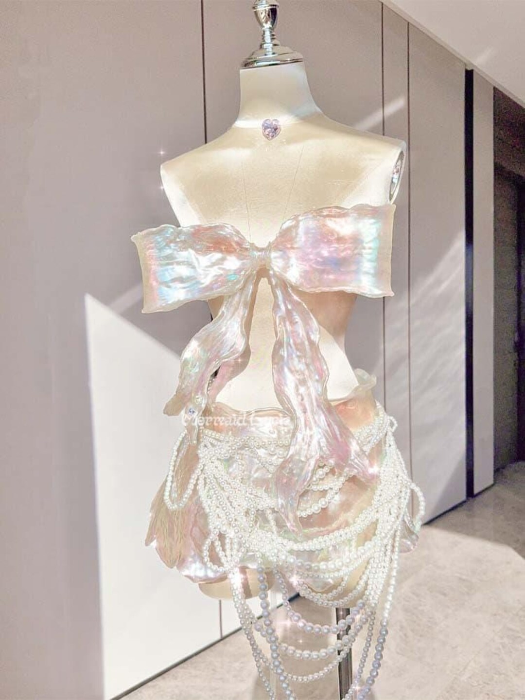 Pearl Bow Fantasy Resin Mermaid Corset Bra Top Cosplay Costume Patent ...