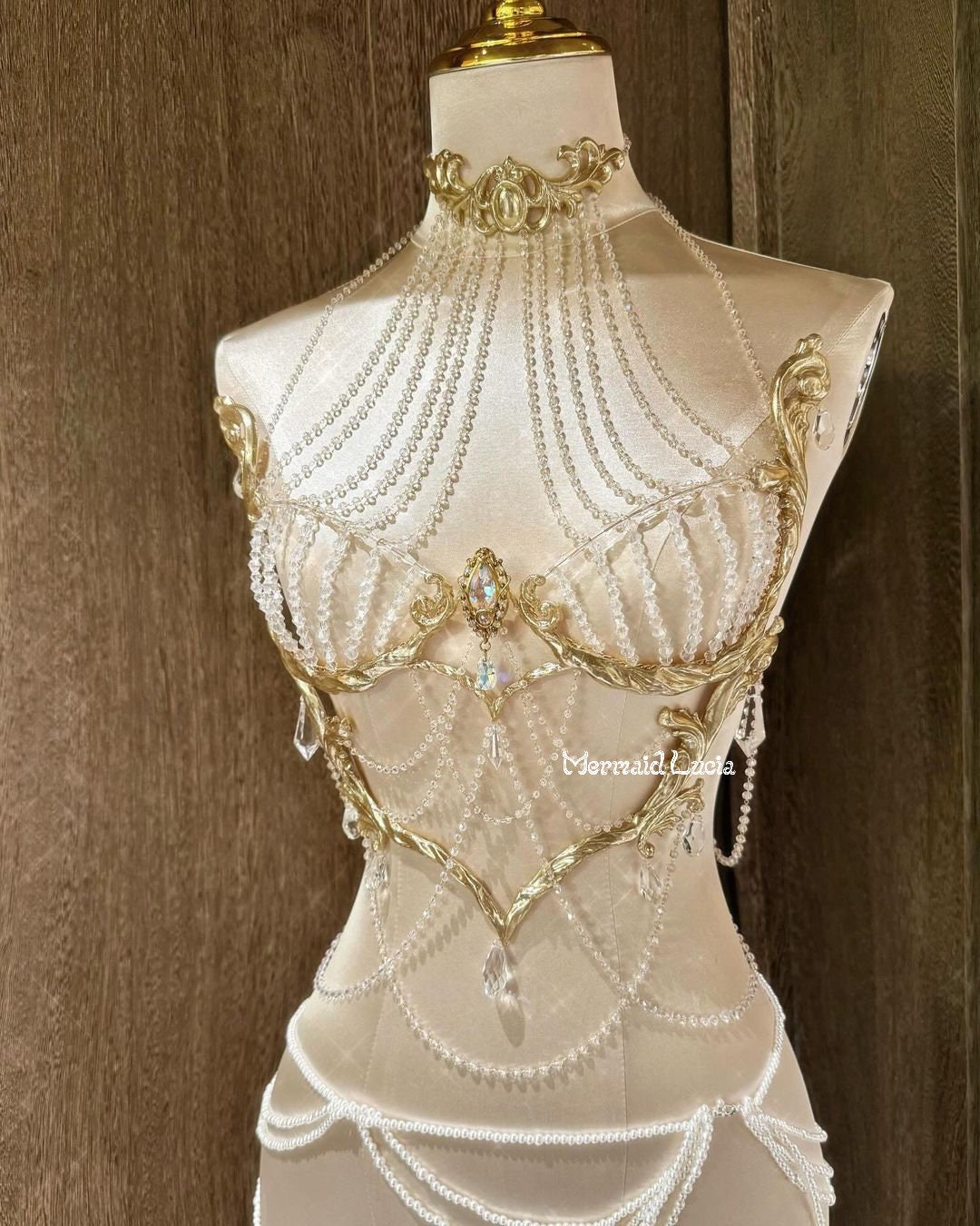 Luxurious Crystal Diamond Queen Resin Porcelain Mermaid Corset Bra Top ...
