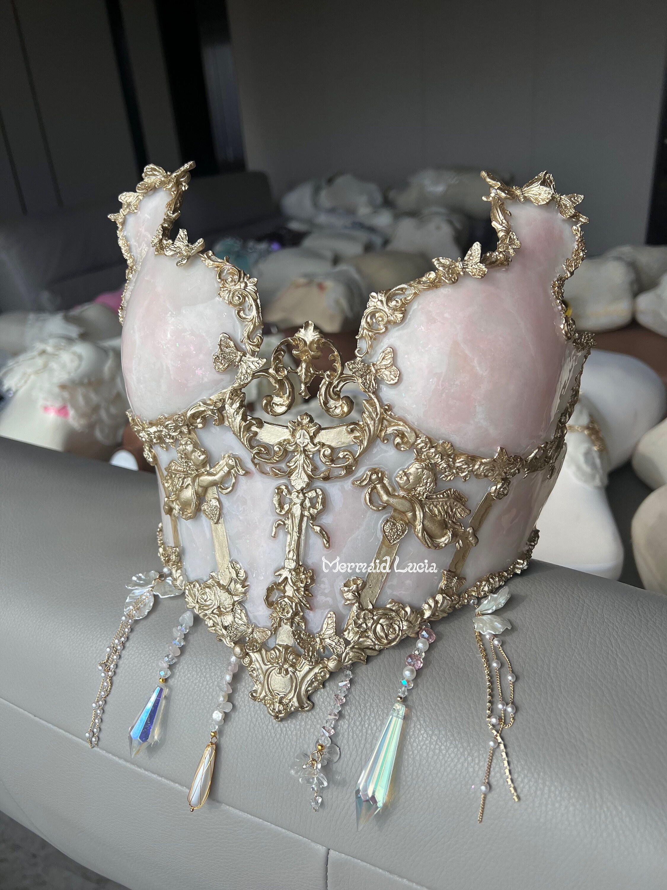Pink Marble Color Resin Mermaid Corset Bra Top Cosplay Costume Patent ...