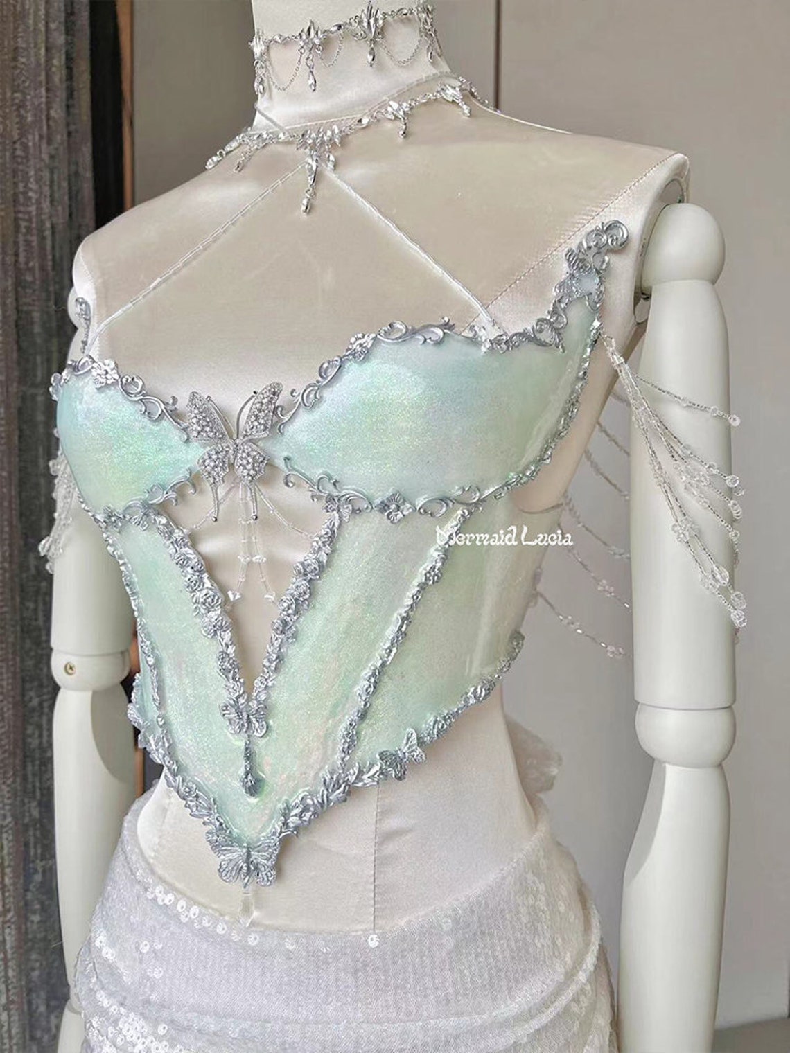 Crystal Fairy Butterfly Resin Mermaid Corset Bra Top Cosplay Costume ...