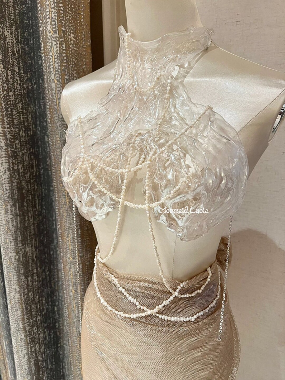 Flowing Spring Water Pearls Resin Mermaid Corset Bra Top Cosplay ...