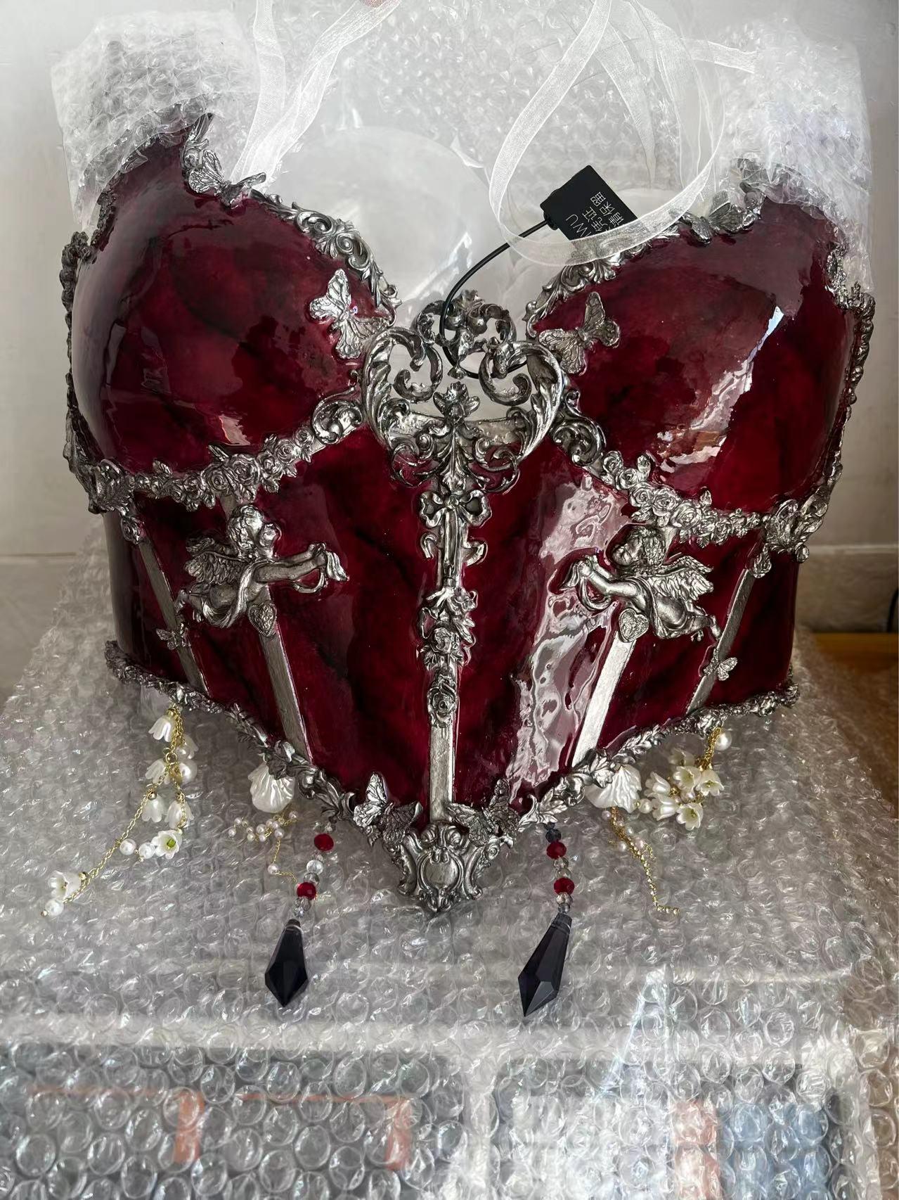 Dark Red Silver Edges Marble Resin Mermaid Corset Bra Top Cosplay ...