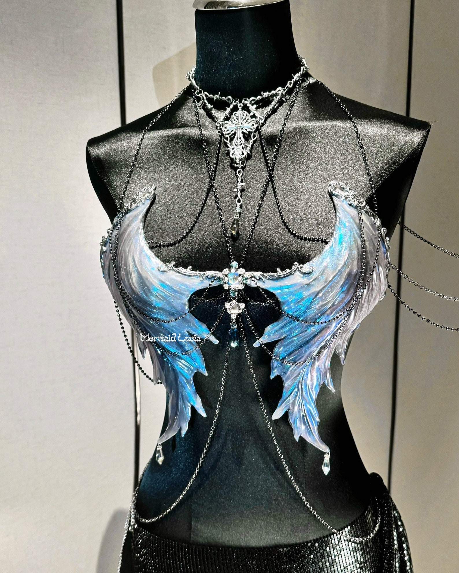 Metallic Color Angel Wings Resin Porcelain Mermaid Corset Bra Top ...