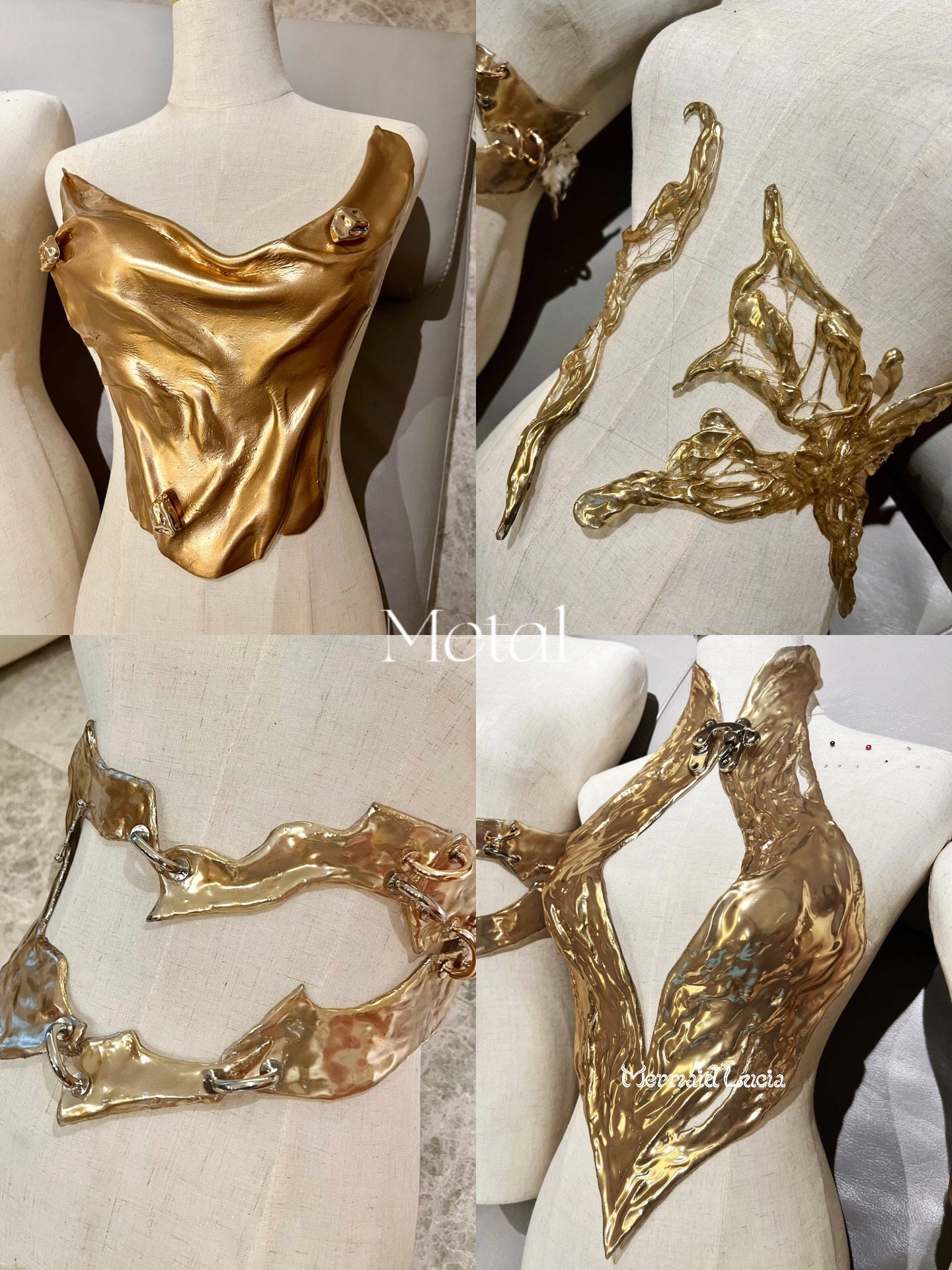 Golden Silk Wave Resin Mermaid Corset Bra Top Cosplay Costume Patent ...